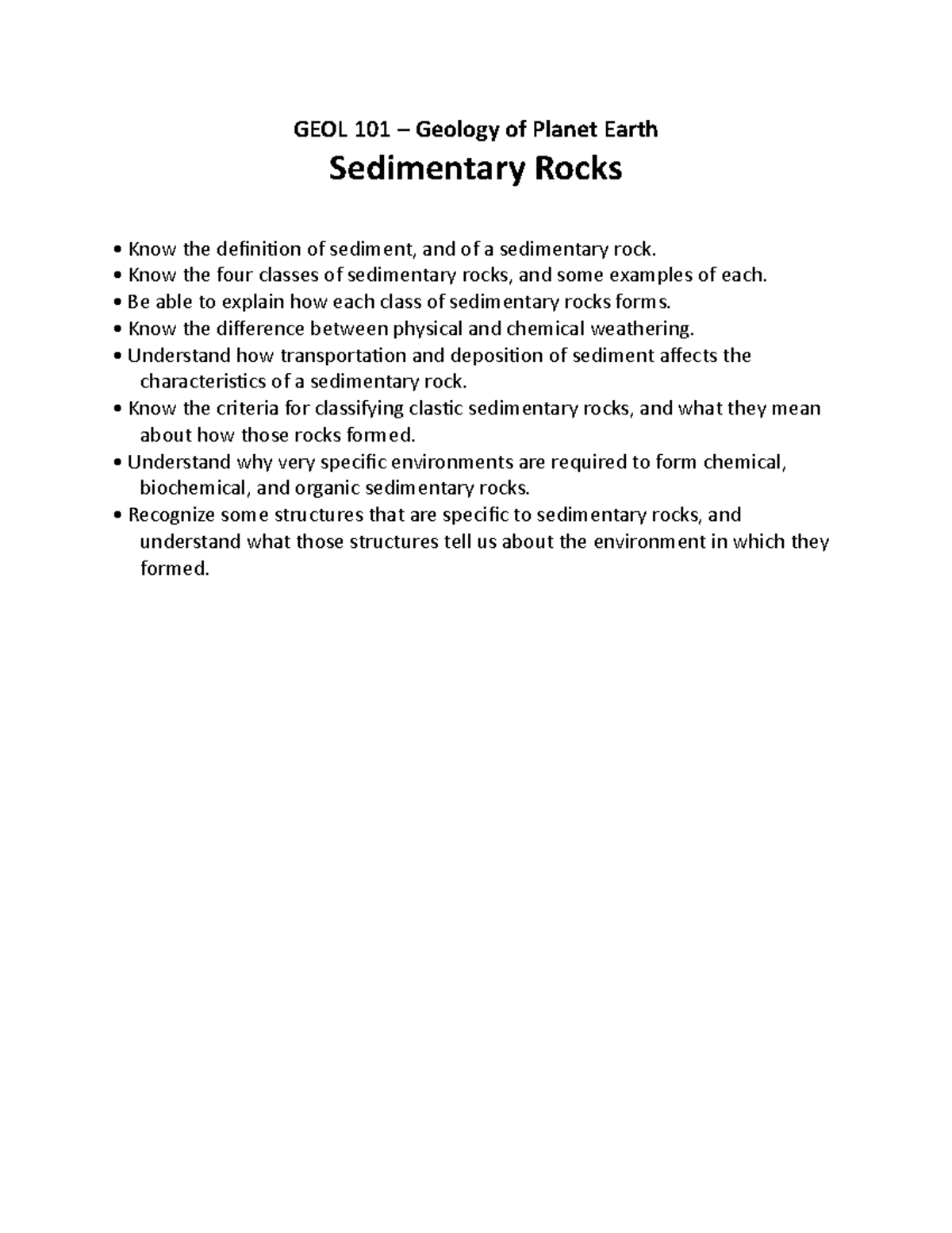 Sedimentary+2020 - study notes - GEOL 101 – Geology of Planet Earth ...