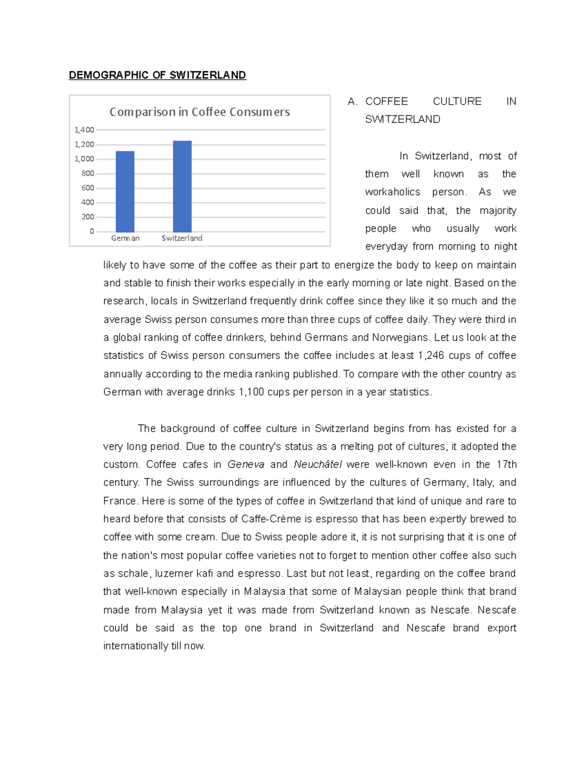 Demographic - Conclusion - DEMOGRAPHIC OF SWITZERLAND A. COFFEE CULTURE ...