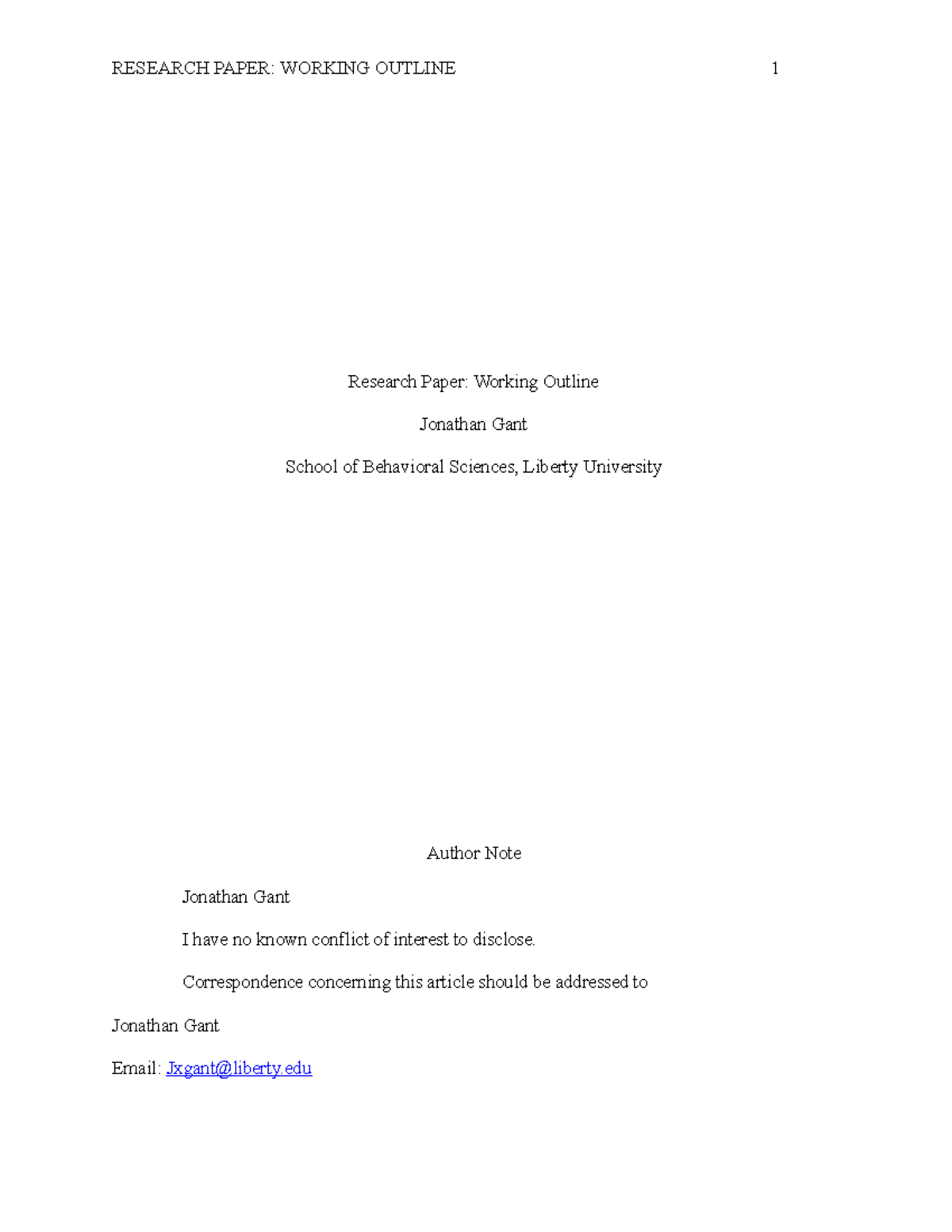 Research Paper- Working Outline - RESEARCH PAPER: WORKING OUTLINE 1 ...