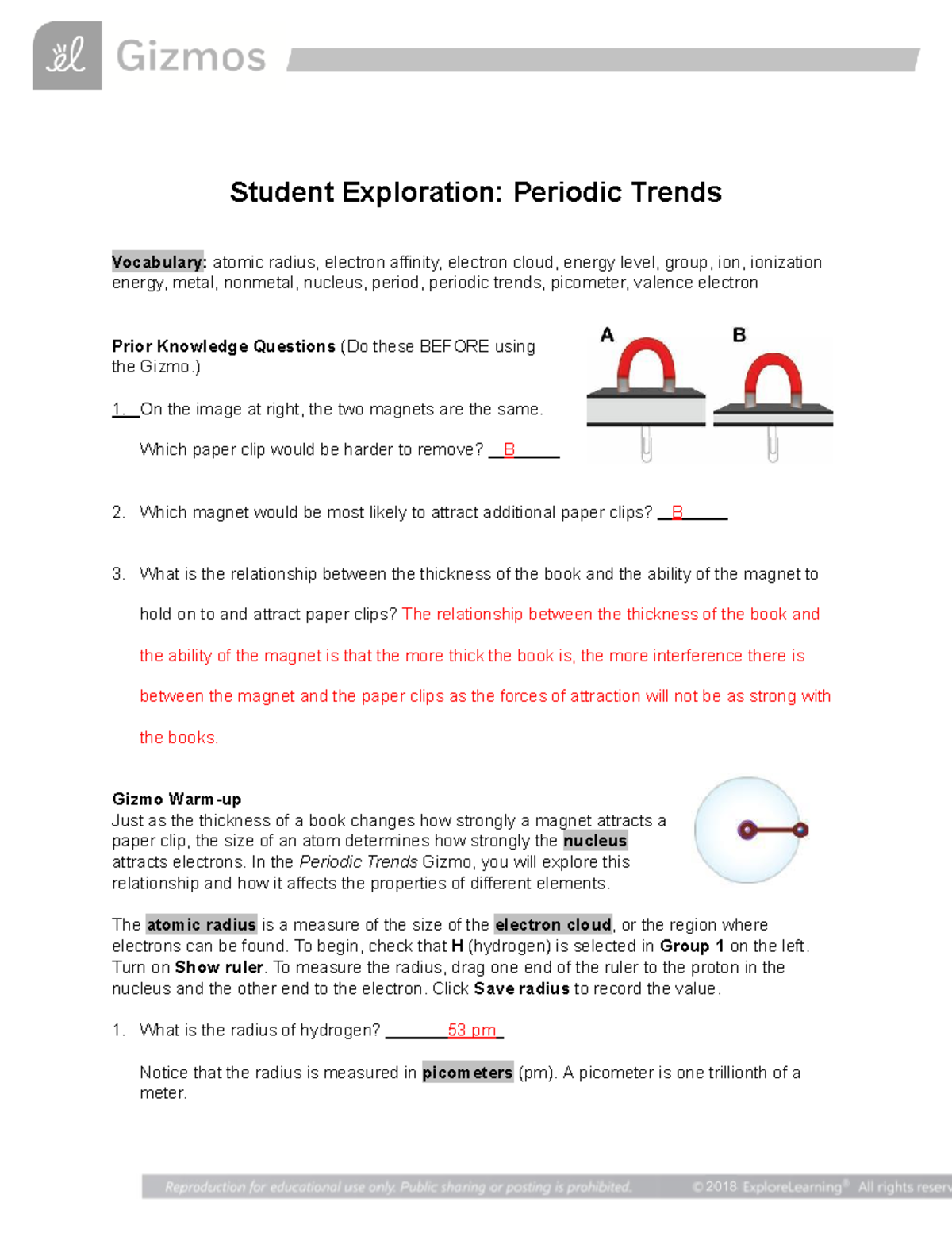 Periodic Trends - Student Exploration: Periodic Trends Vocabulary ...