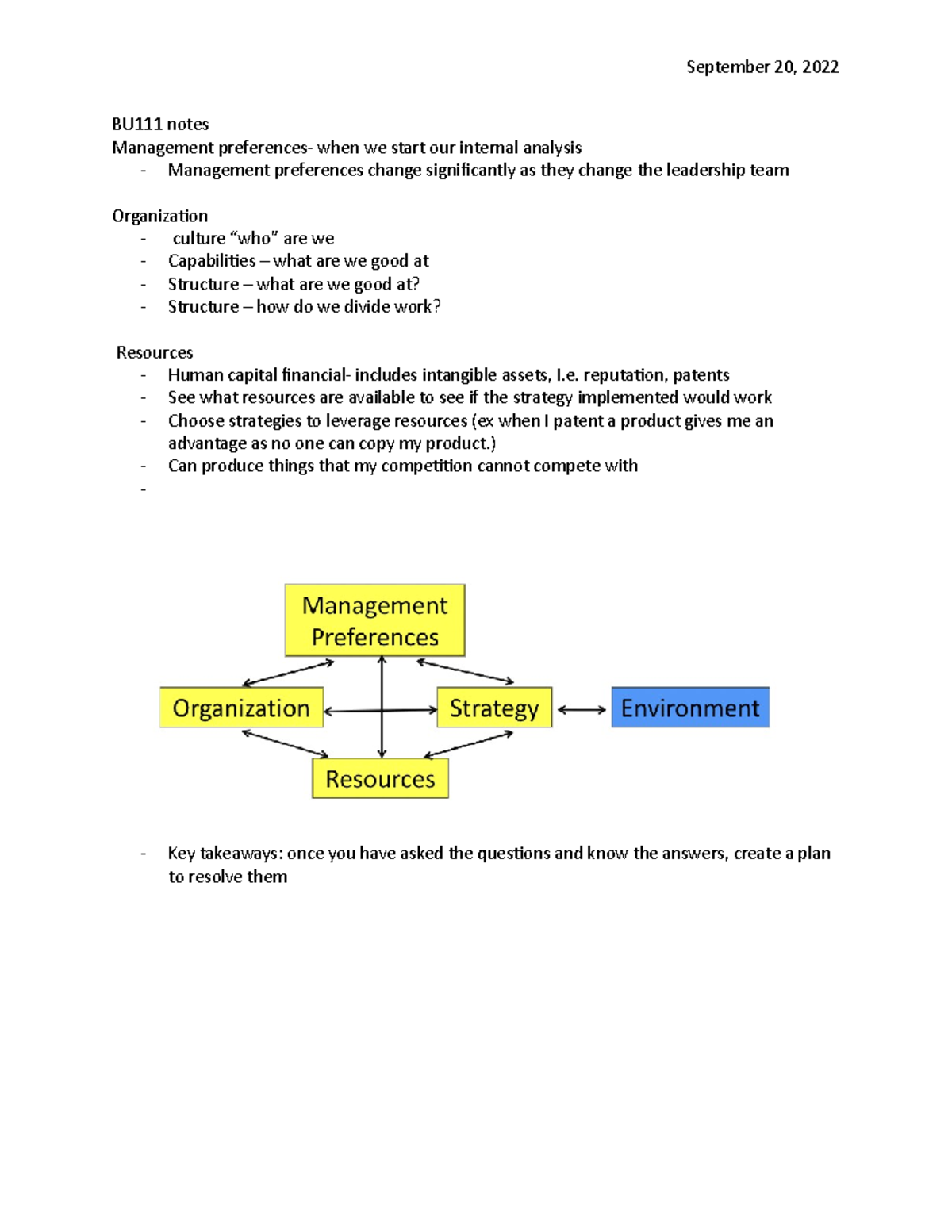 BU111 notes lecture 4 - September 20, 2022 BU111 notes Management ...
