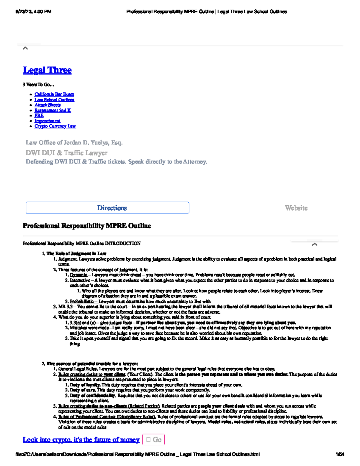 Professional Responsibility MPRE Outline Legal Three Law School ...