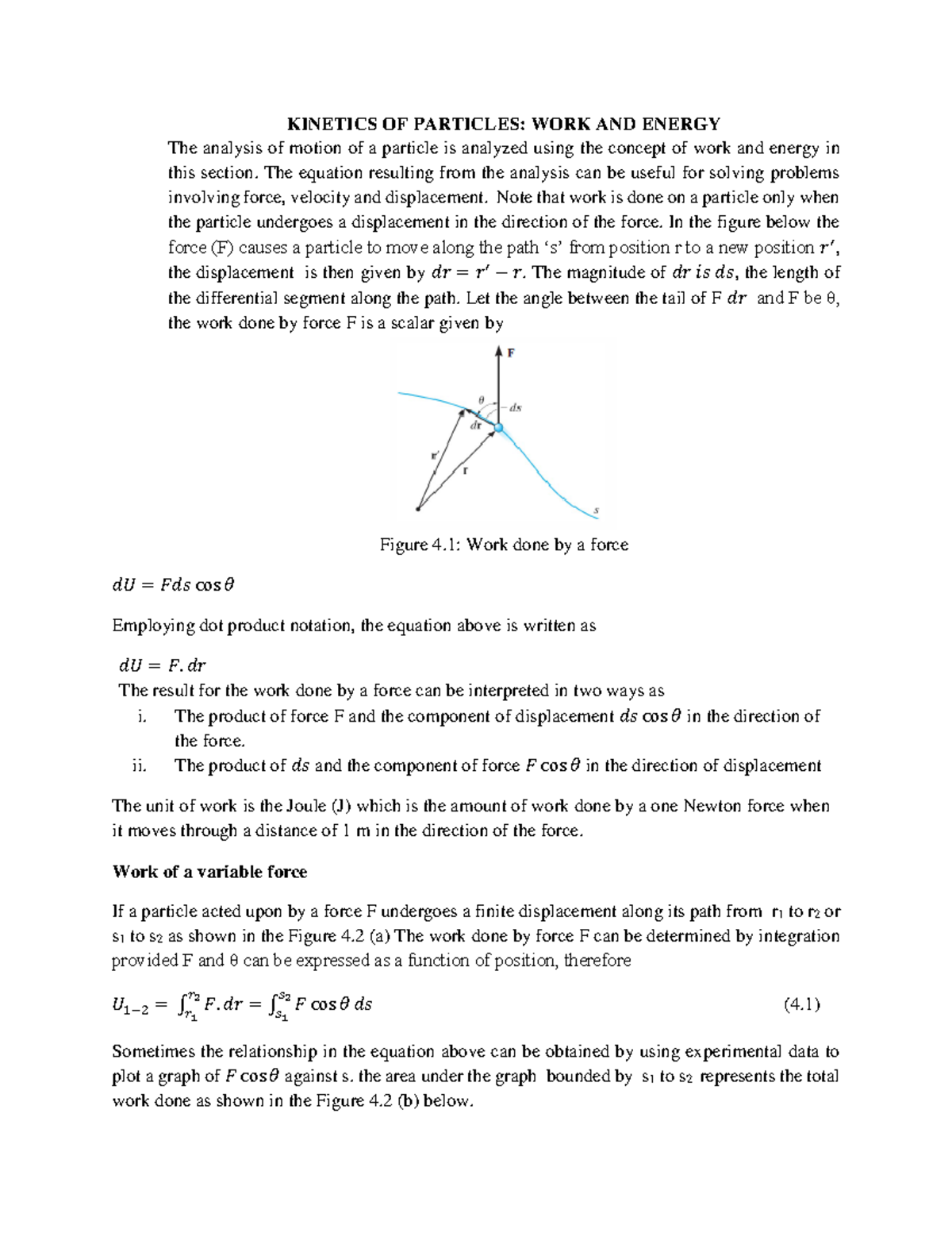 Kinetics OF Particles note 6 - KINETICS OF PARTICLES: WORK AND ENERGY The analysis of motion of ...