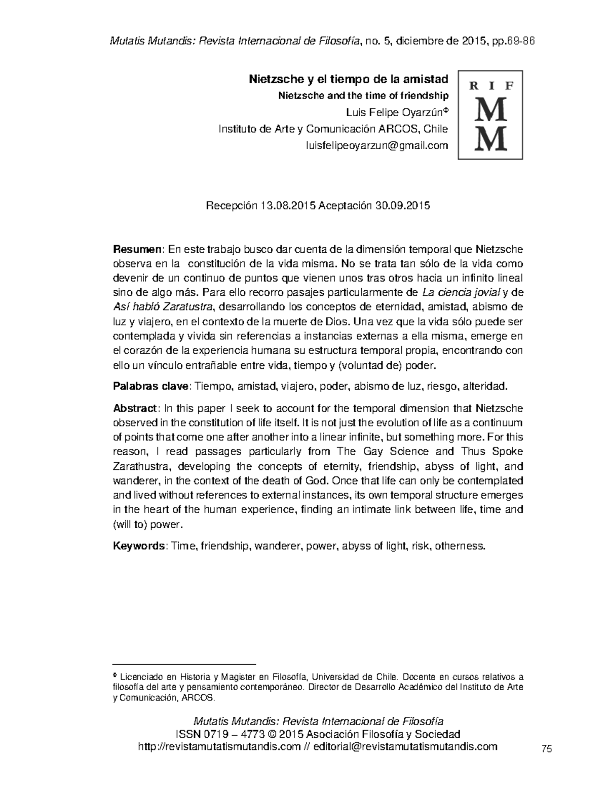 Nietzsche y el tiempo de la amistad - Mutatis Mutandis: Revista ...