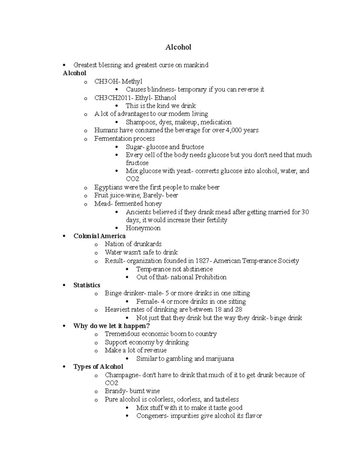 Alcohol Lecture Notes - Alcohol Greatest blessing and greatest curse on ...
