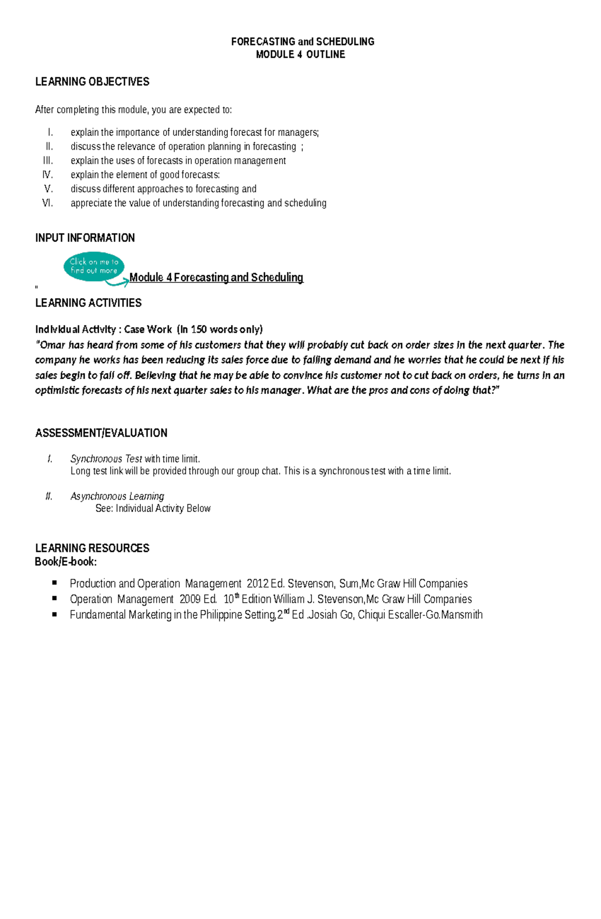 OM Operation Mgt Mod 4 Forecasting and Scheduling - FORECASTING and ...
