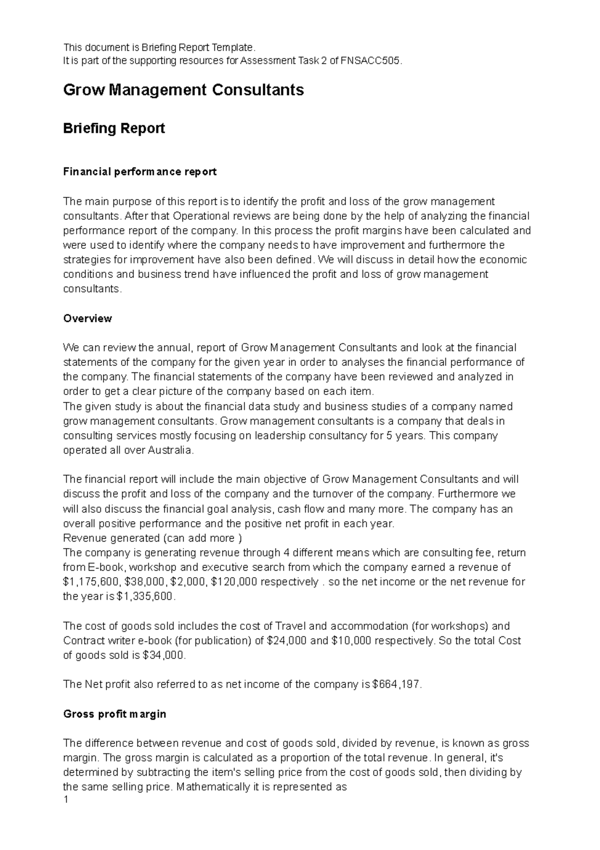 Briefing Report Template - ACCT 1008 - UniSA - Studocu