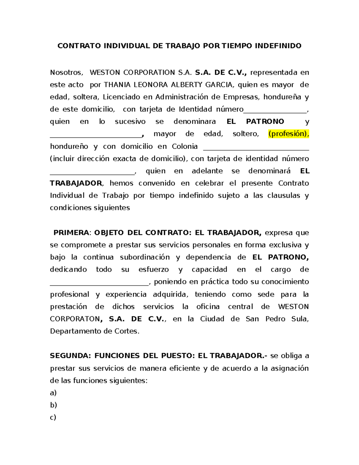 Contrato De Trabajo Por Tiempo Definido