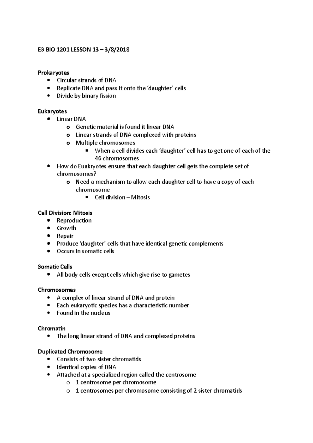 E3 BIO 1201 Lesson 13 - Lecture notes 13 - E3 BIO 1201 LESSON 13 – 3/8 ...