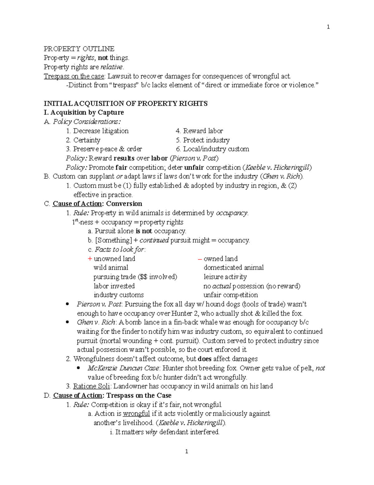 Property Outline - Lecture notes 10 - PROPERTY OUTLINE Property ...