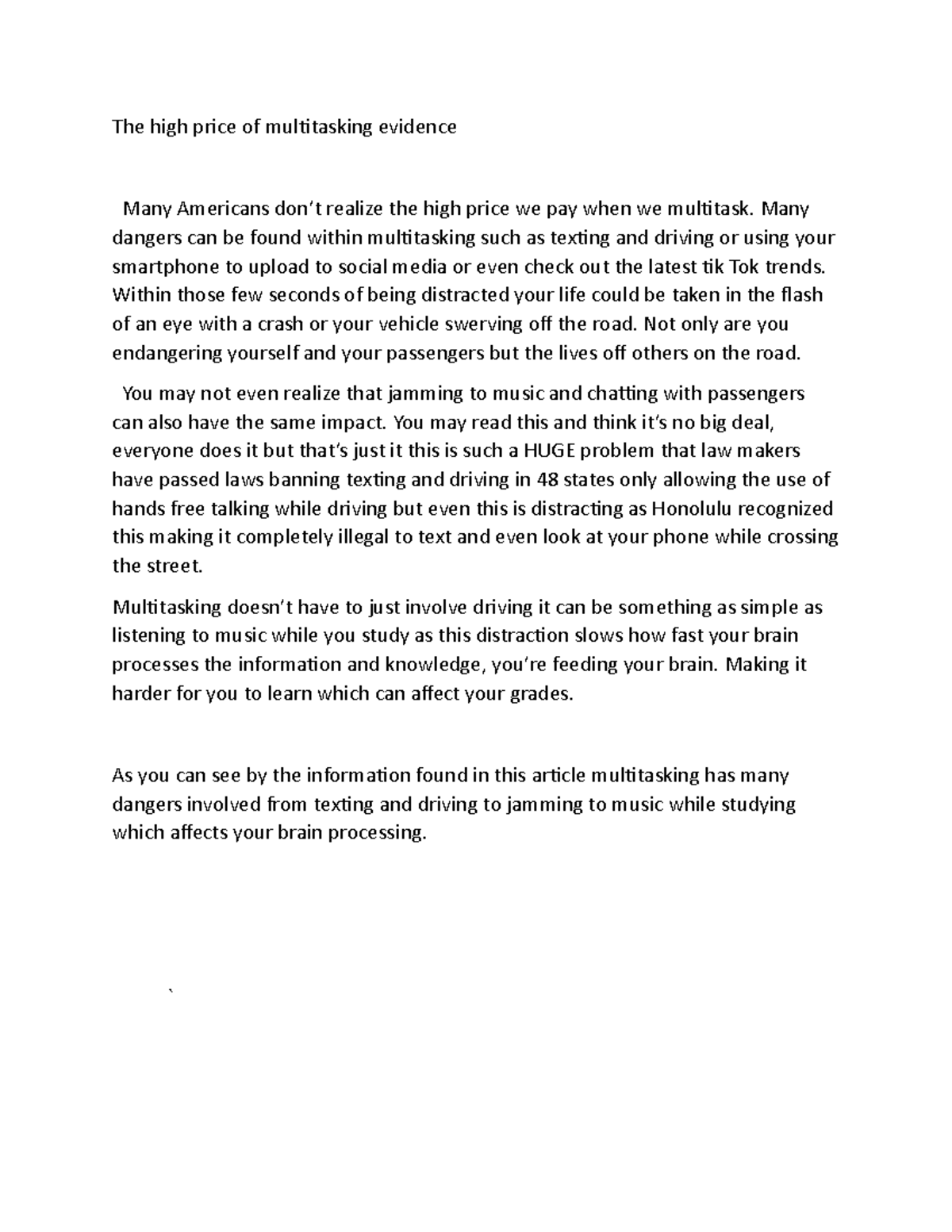 4-6 - notes - The high price of multitasking evidence Many Americans ...