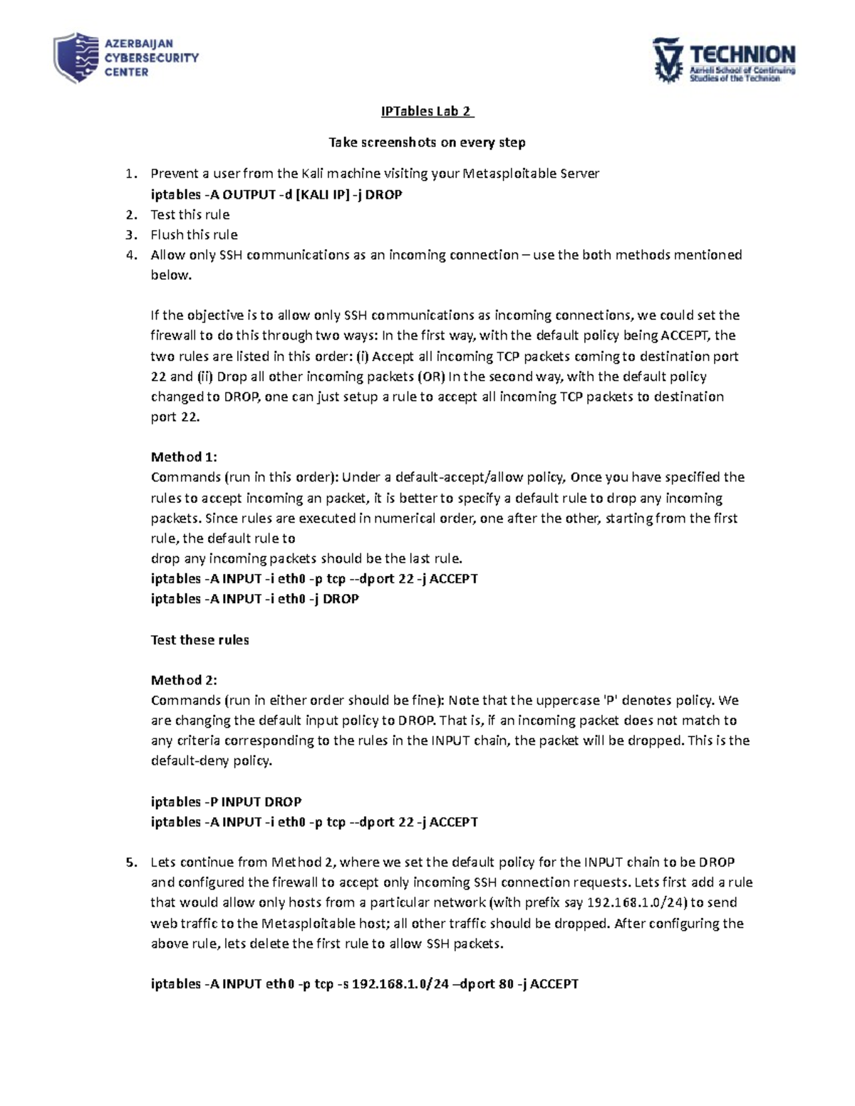 IPTables Lab 2 - dfgfdgfd - IPTables Lab 2 Take screenshots on every step Prevent a user from ...