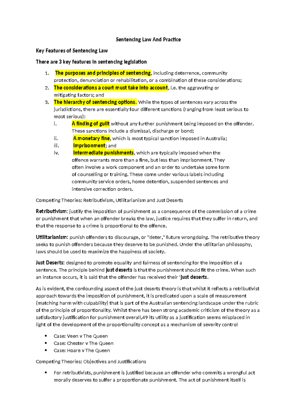 Exam Prep - Exam Prep Notes - Sentencing Law And Practice Key Features ...