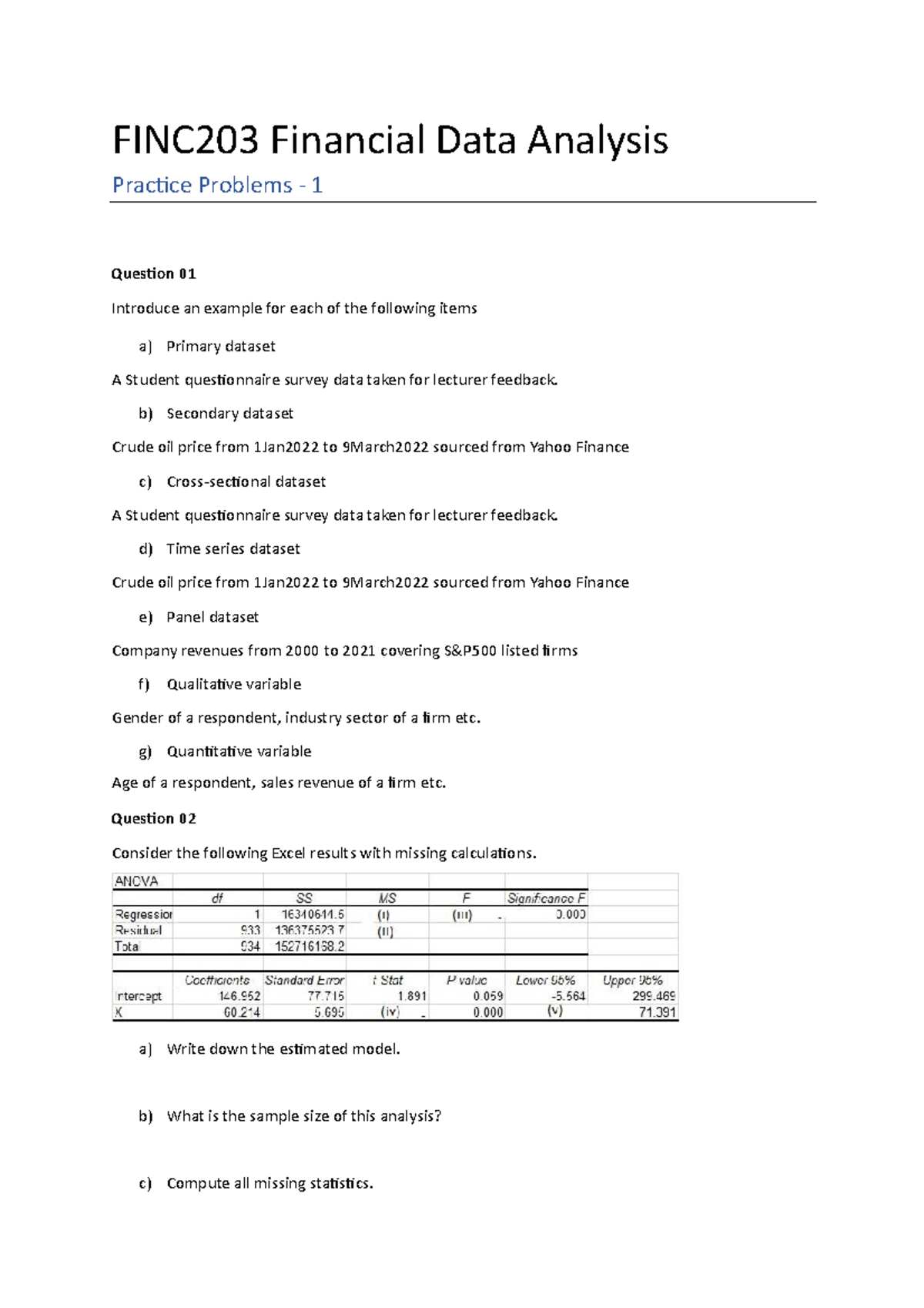 Practice Problems - 1 - 2022 - FINC203 Financial Data Analysis Practice ...