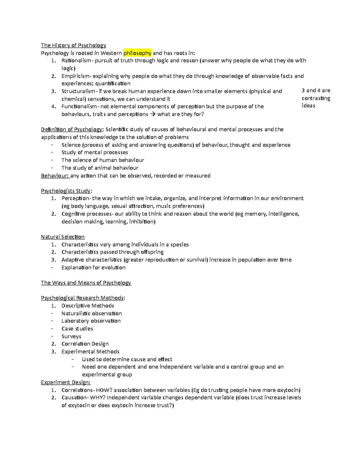 Lecture notes, lectures 1-12 - Midterm - The History of Psychology ...