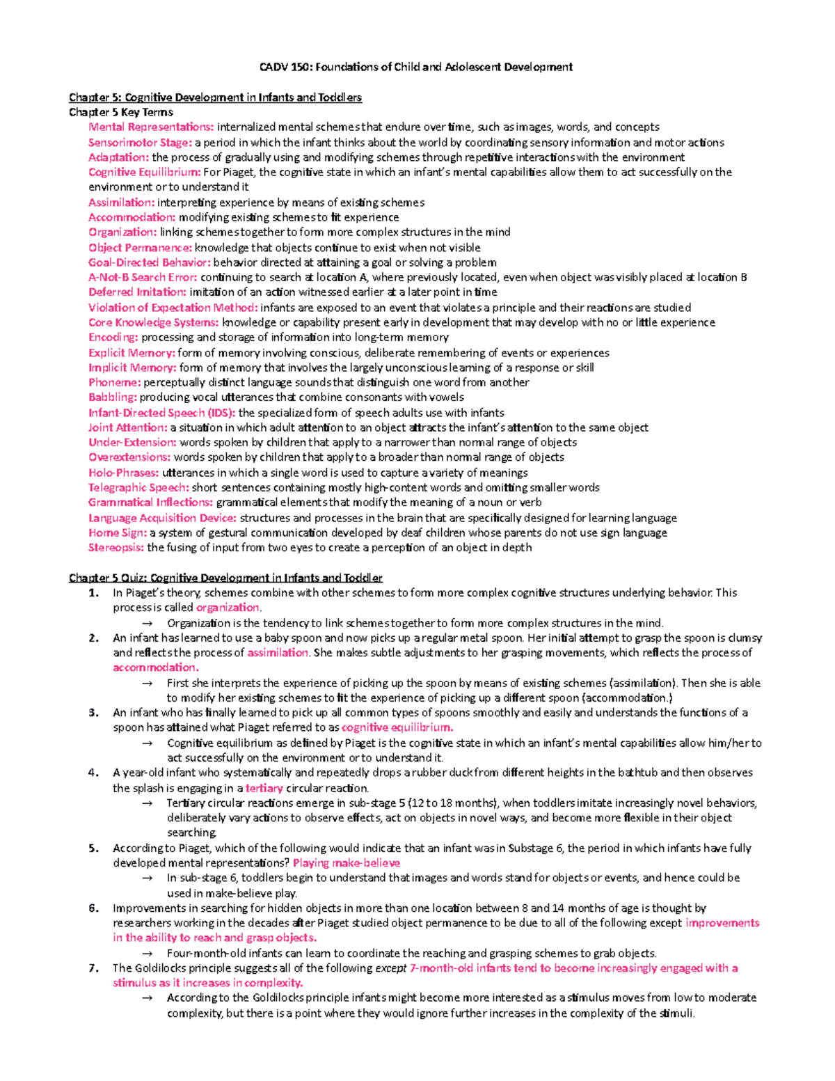 CADV 150 Chapter 5 Notes - CADV 150: Foundations of Child and ...