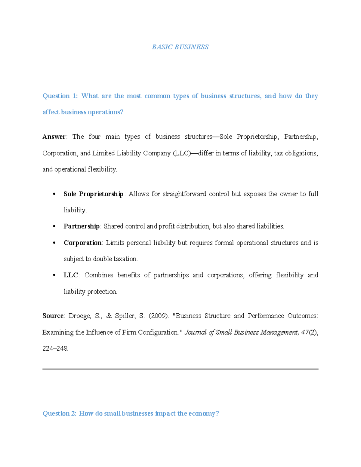 Basic Business - task - BASIC BUSINESS Question 1: What are the most ...