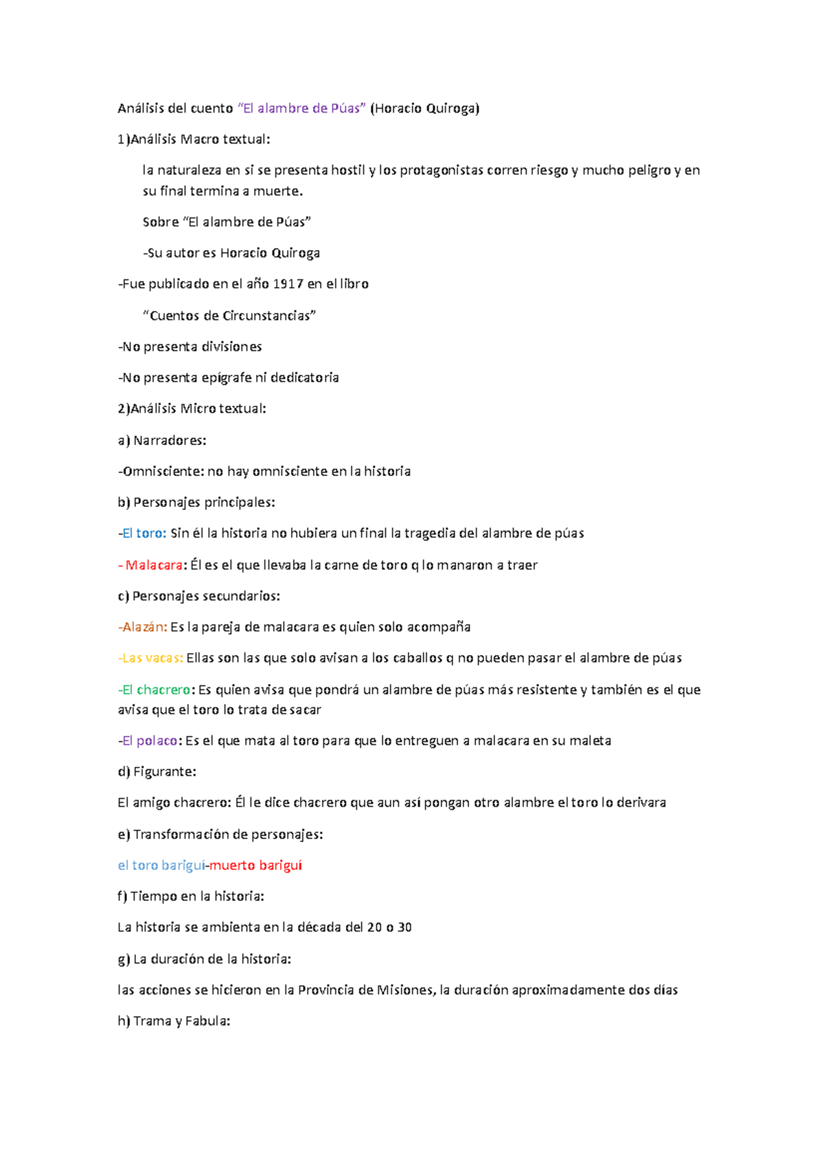 Análisis del cuento - ñaña - Análisis del cuento “El alambre de Púas ...