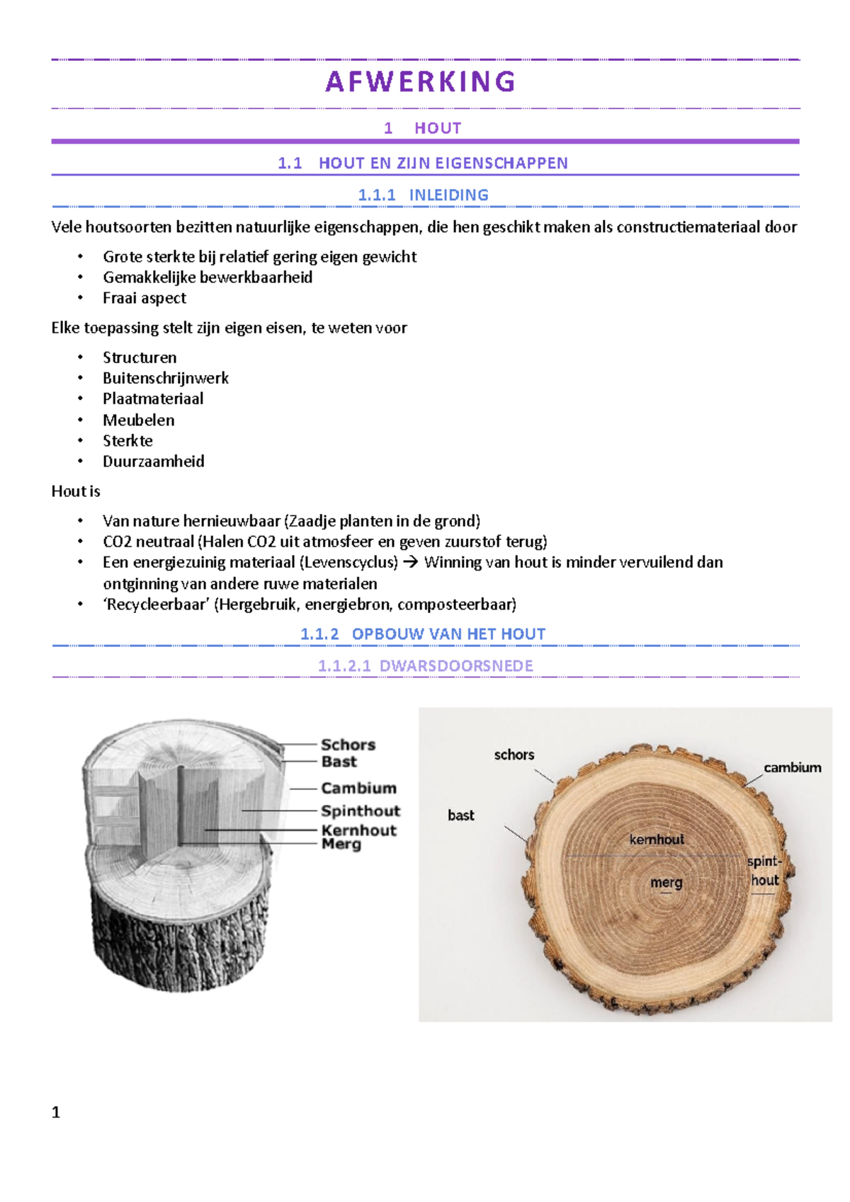 Samenvatting - Afwerking - A F W E R K I N G 1 HOUT 1 HOUT EN ZIJN EIGENSCHAPPEN 1.1 INLEIDING ...