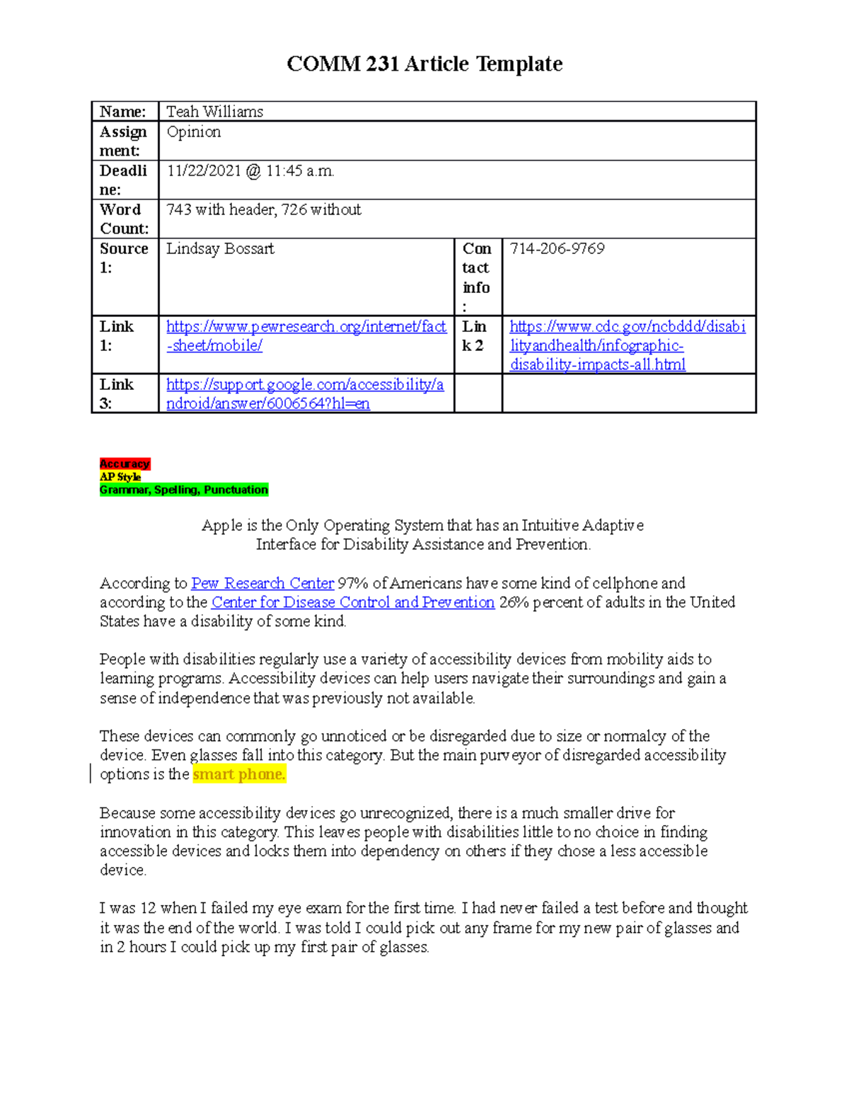 Opinion Article teahwilliams Dr H - COMM 231 Article Template Name ...