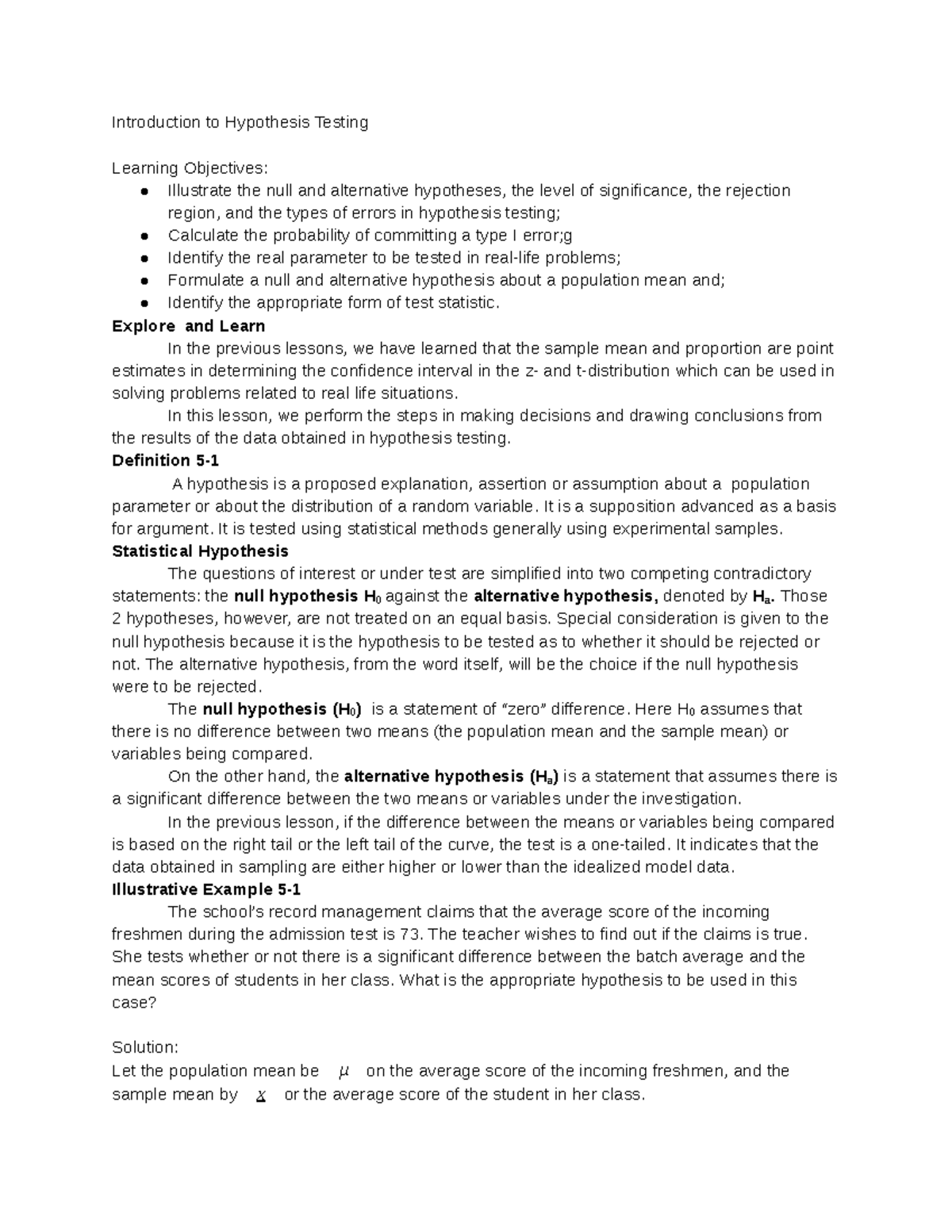 Stats Lesson - Reliable note for third years second semester statistics ...