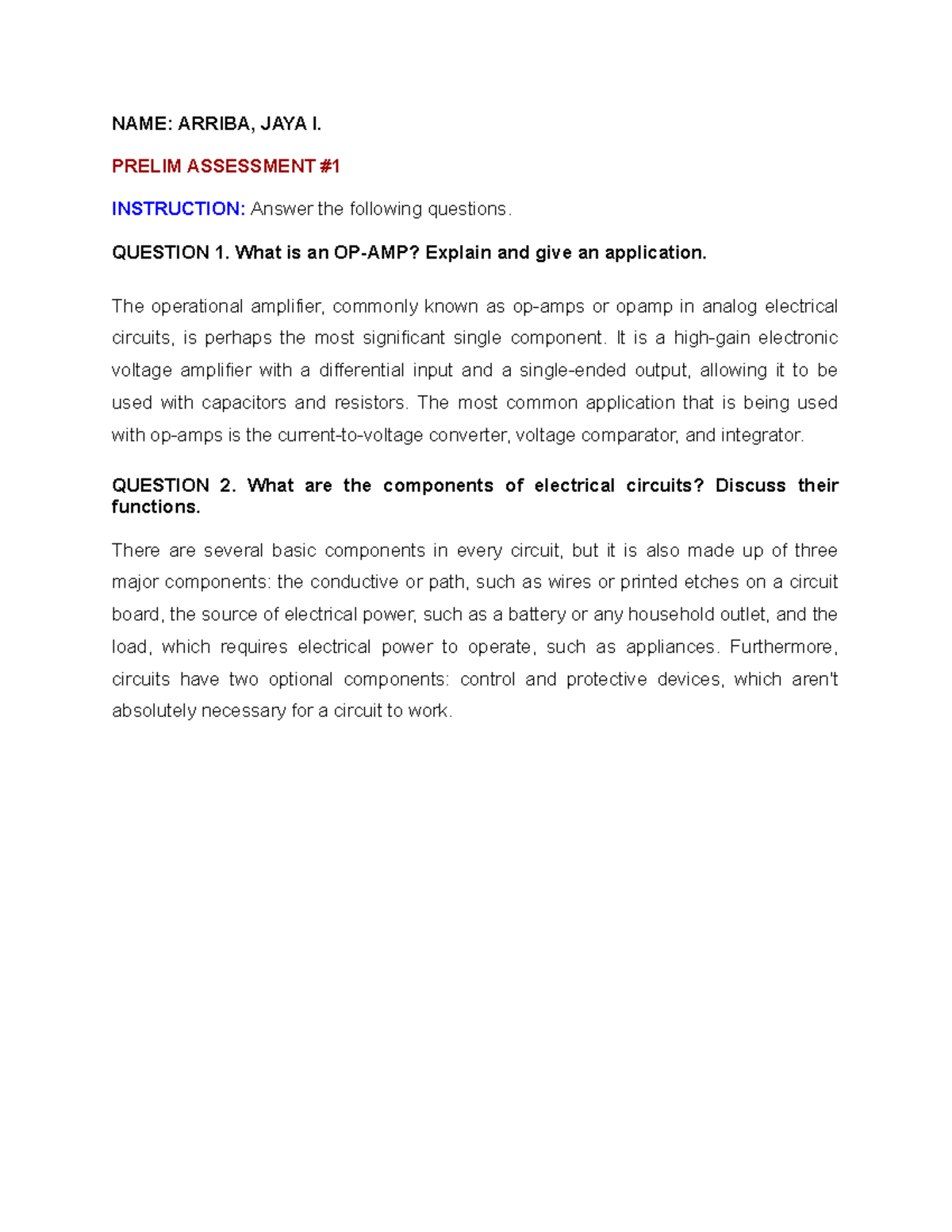 Prelim Assessment - Computer programming - NAME: ARRIBA, JAYA I. PRELIM ...