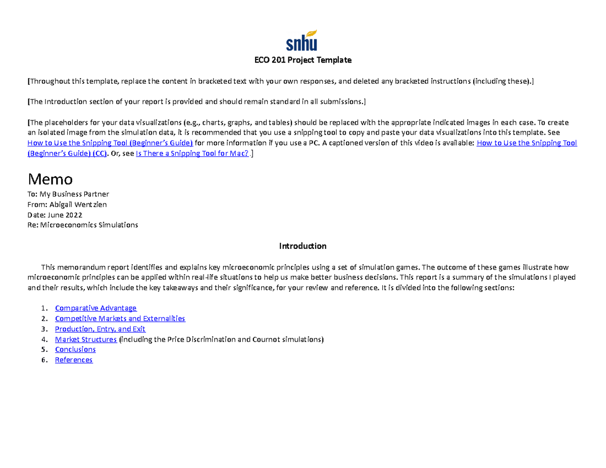 ECO 201 Project Template - ECO201 - SNHU - Studocu