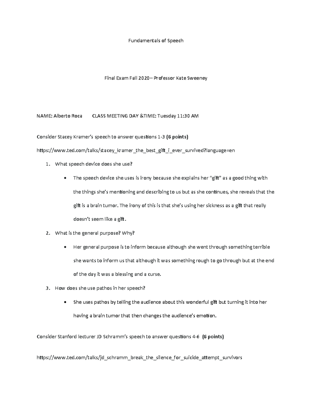 Final Exam Speech Fall 20 - Fundamentals of Speech Final Exam Fall 2020 ...