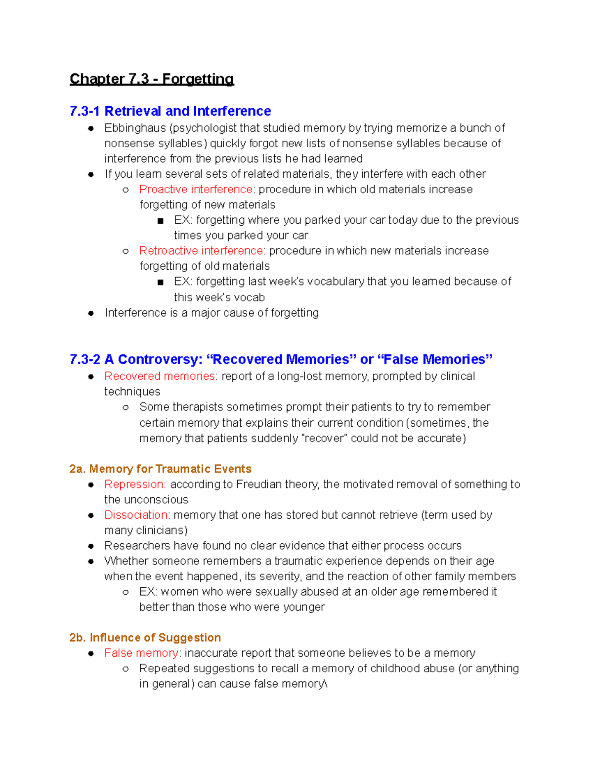 Psychology Module 7.3 Notes - Chapter 7 - Forgetting 7-1 Retrieval and ...