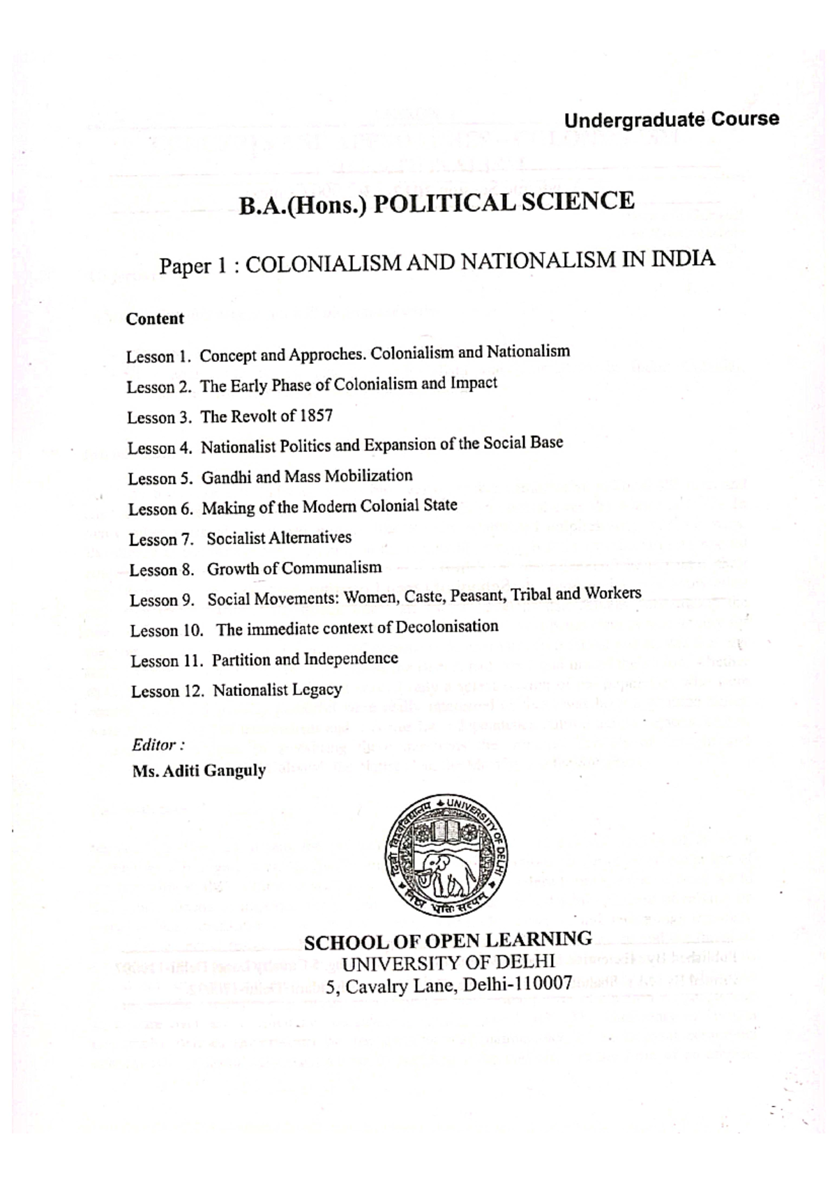 SM-1 to 12 - Colonialism Nationalism in English sol notes - Political ...