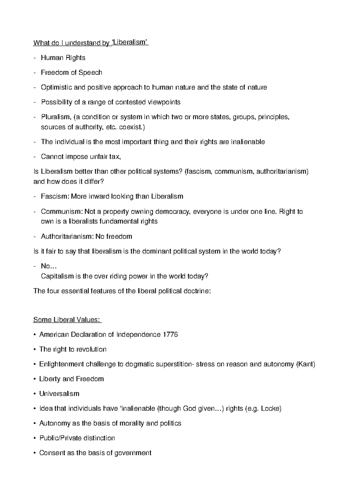 Theory 1- Introduction - What do I understand by ‘Liberalism’ - Human ...