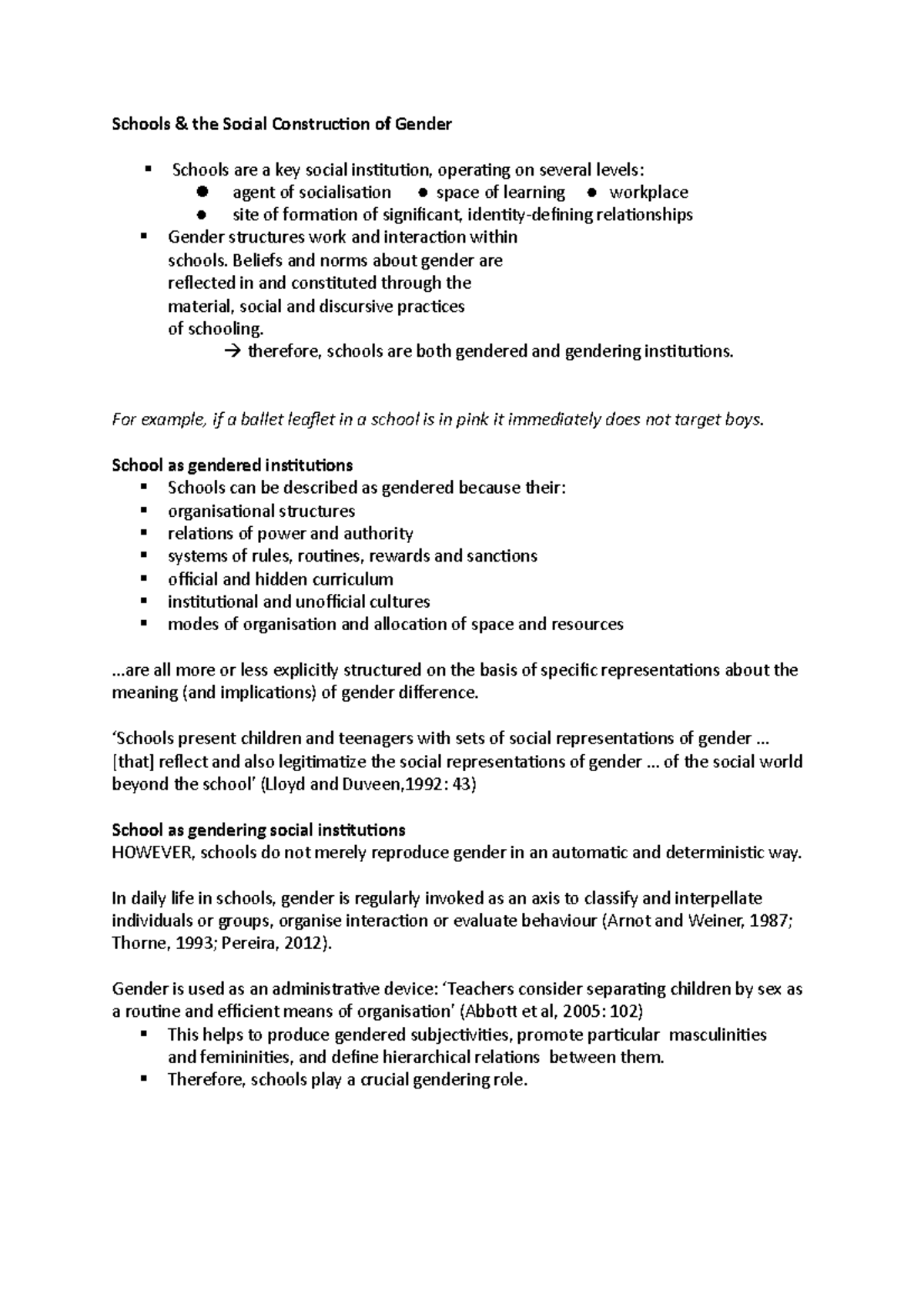 Gender & Education - Lecture notes 8 - Schools & the Social ...