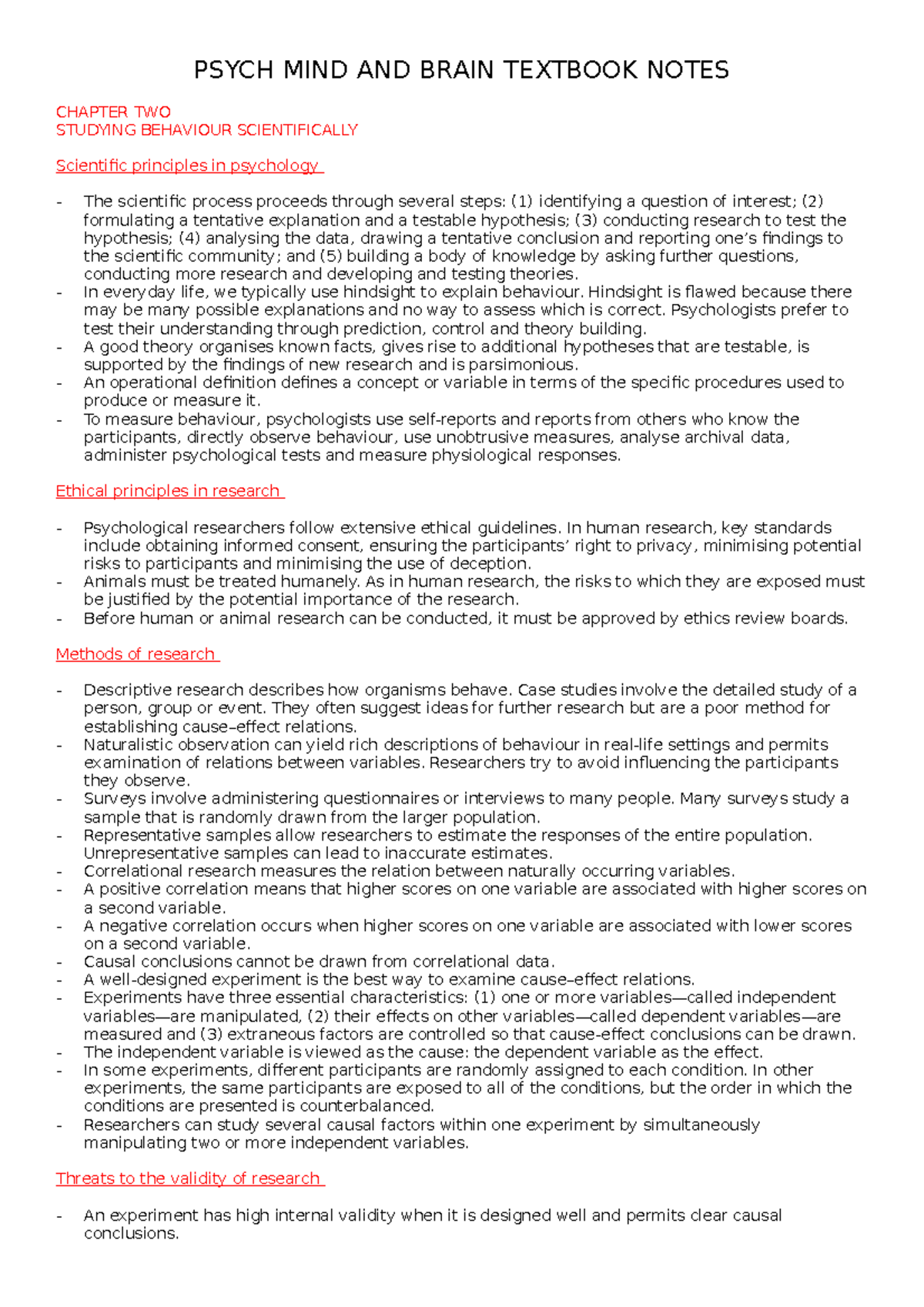 Psych Textbook Notes- chapter summary - PSYCH MIND AND BRAIN TEXTBOOK ...