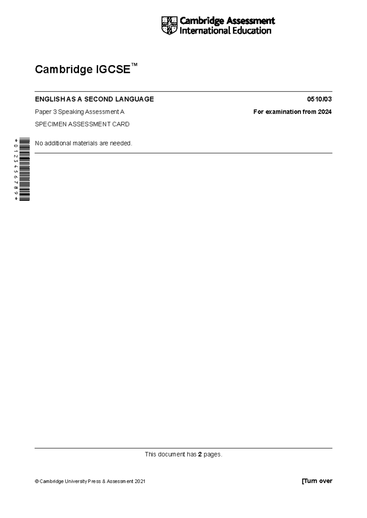 Speaking Card Prompts - 0123456789 © Cambridge University Press ...