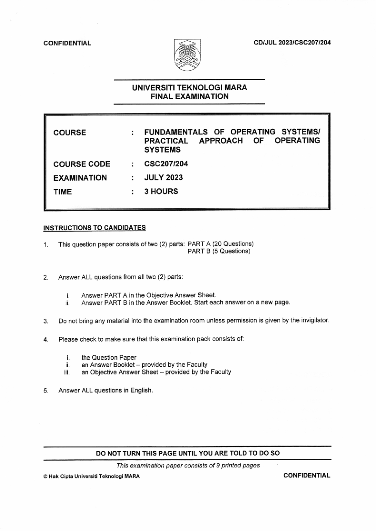 Faculty College OF Computing, Informatics AND Media 2023 Session 2 ...