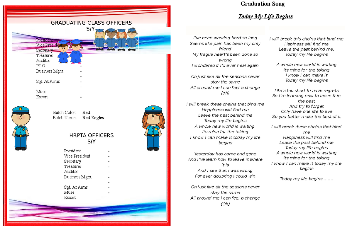 9 - ok...... - GRADUATING CLASS OFFICERS S/Y President - Vice President ...