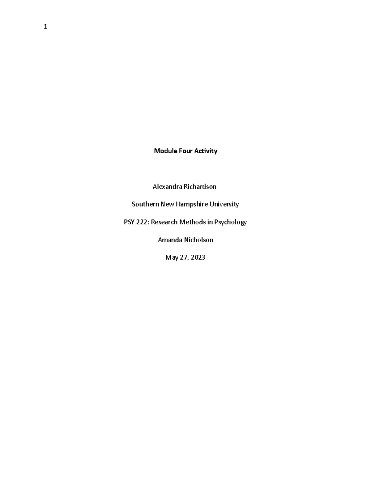 PSY222 Module Four Activity - Module Four Activity Alexandra Richardson Southern New Hampshire ...