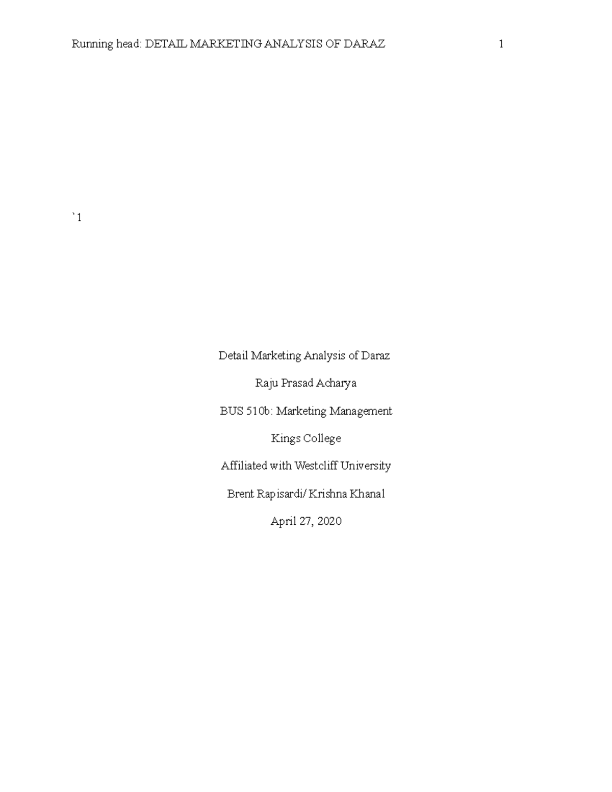 CLA2 Detail Analysis of Daraz - Running head: DETAIL MARKETING ANALYSIS ...