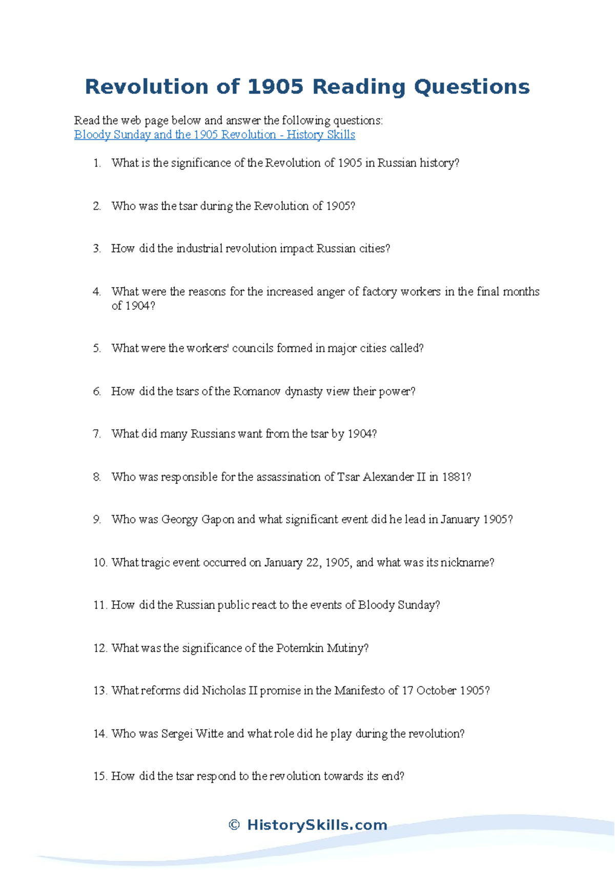 1905 Revolution Reading Questions - Revolution of 1905 Reading ...
