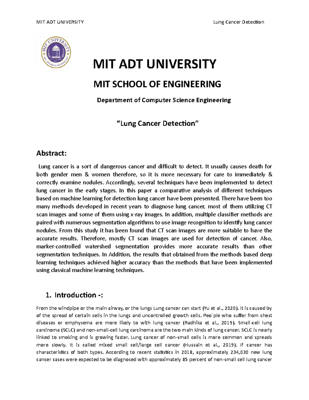 REsearch paper for aysh - MIT ADT UNIVERSITY MIT SCHOOL OF ENGINEERING Department of Computer ...