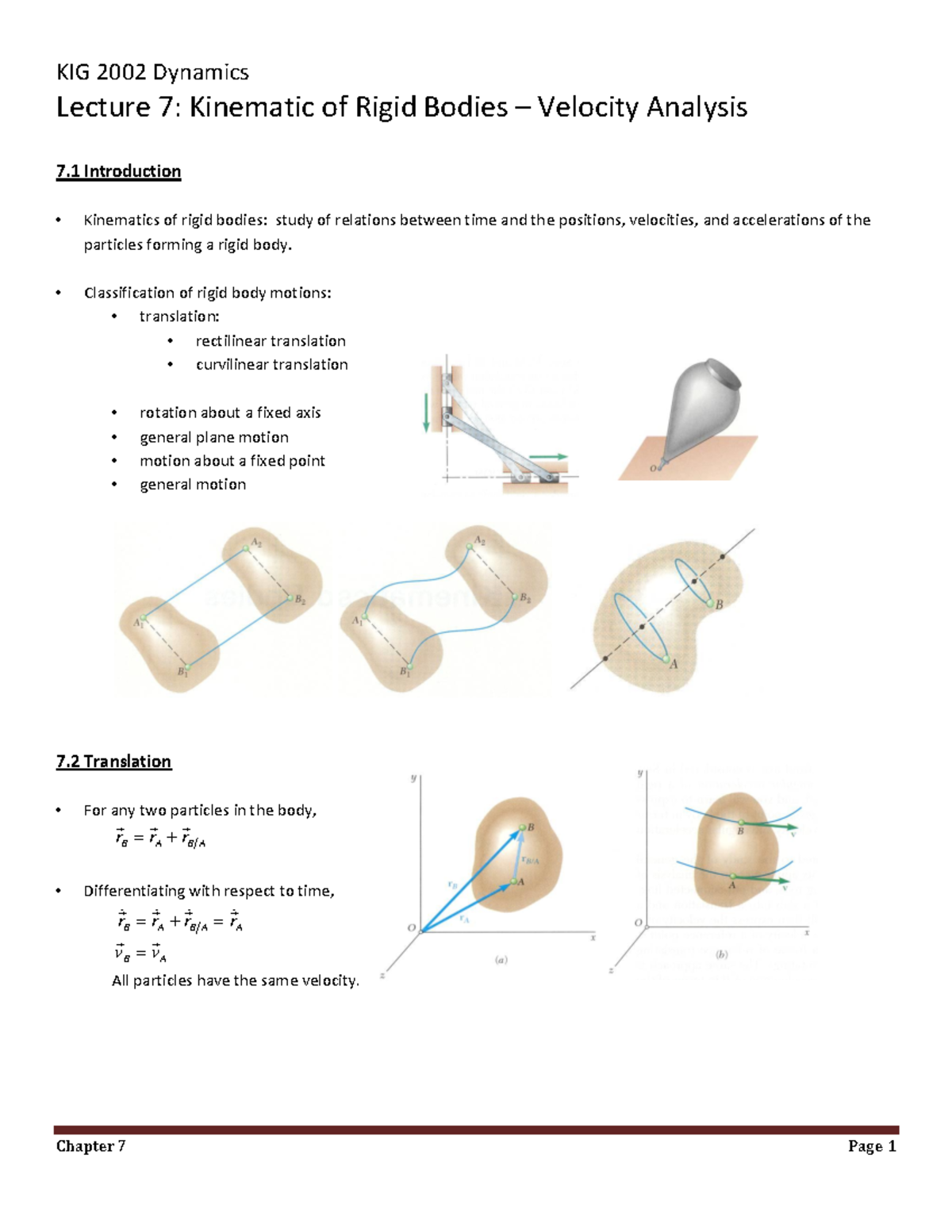 Lecture 7 Rigid Body Velocity Analysis - KIG 2002 Dynamics Lecture 7 ...