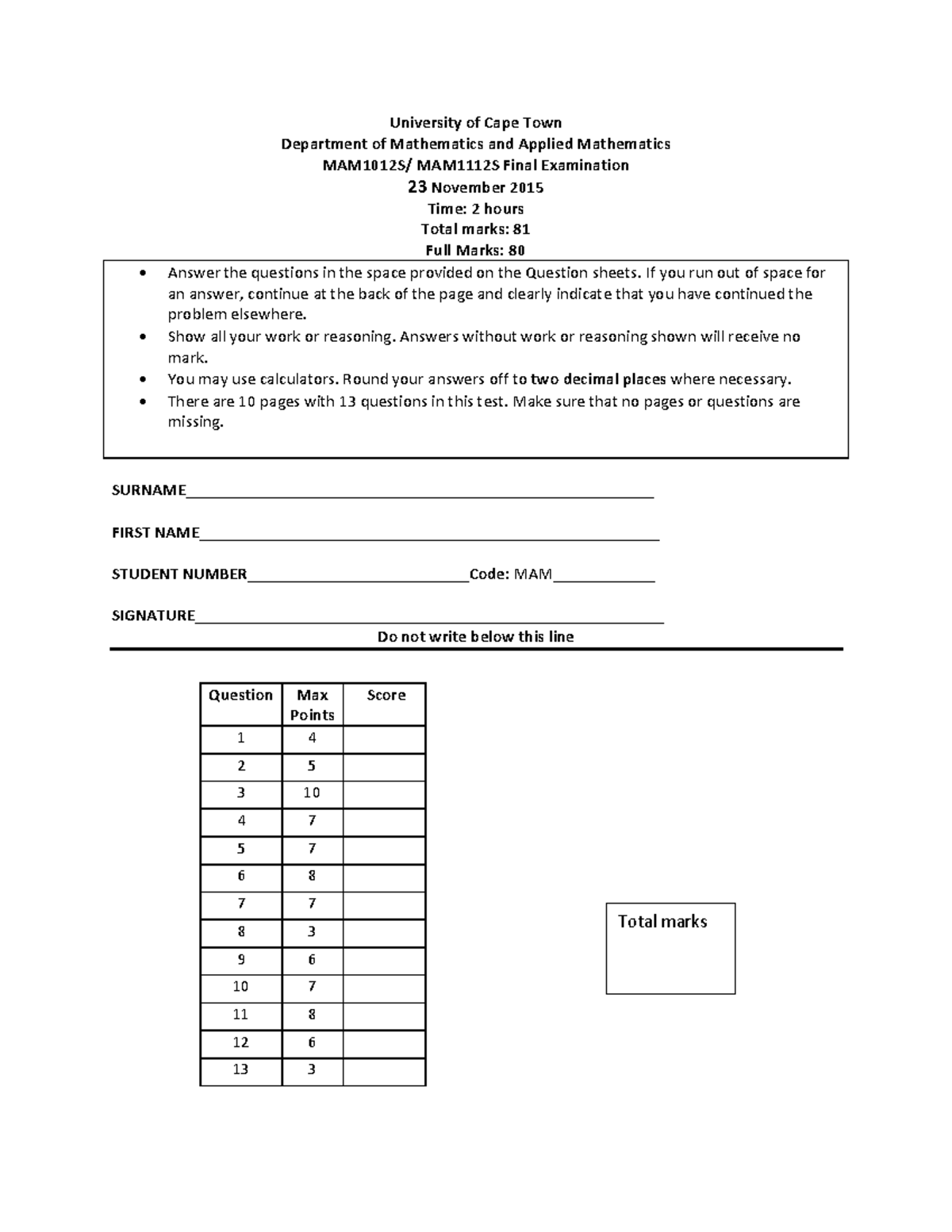 MAM1012S November Exam 2015 - University of Cape Town Department of ...