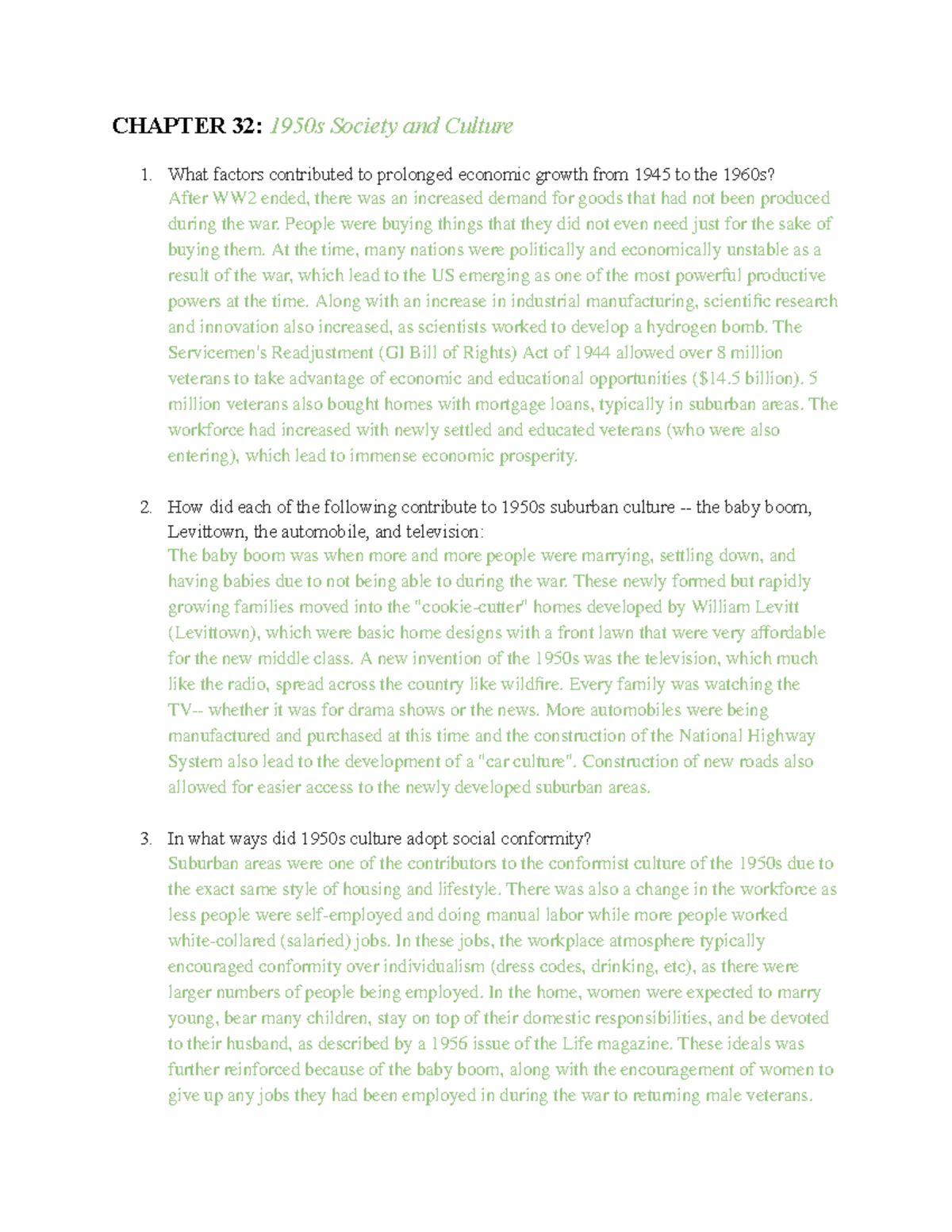 Chapter 32 HW Questions - CHAPTER 32: 1950s Society and Culture What ...