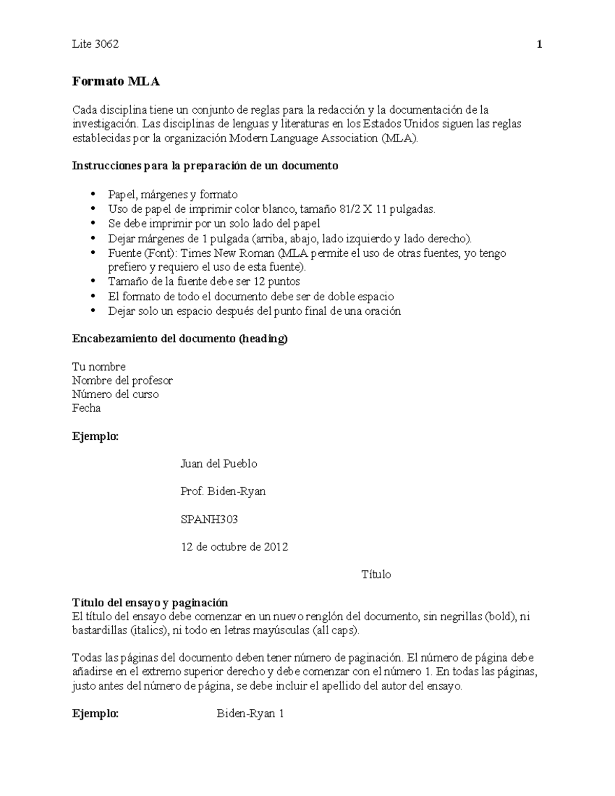 Formato MLA, 2016-17 - 1 Lite 3062 Formato MLA Cada disciplina tiene un ...