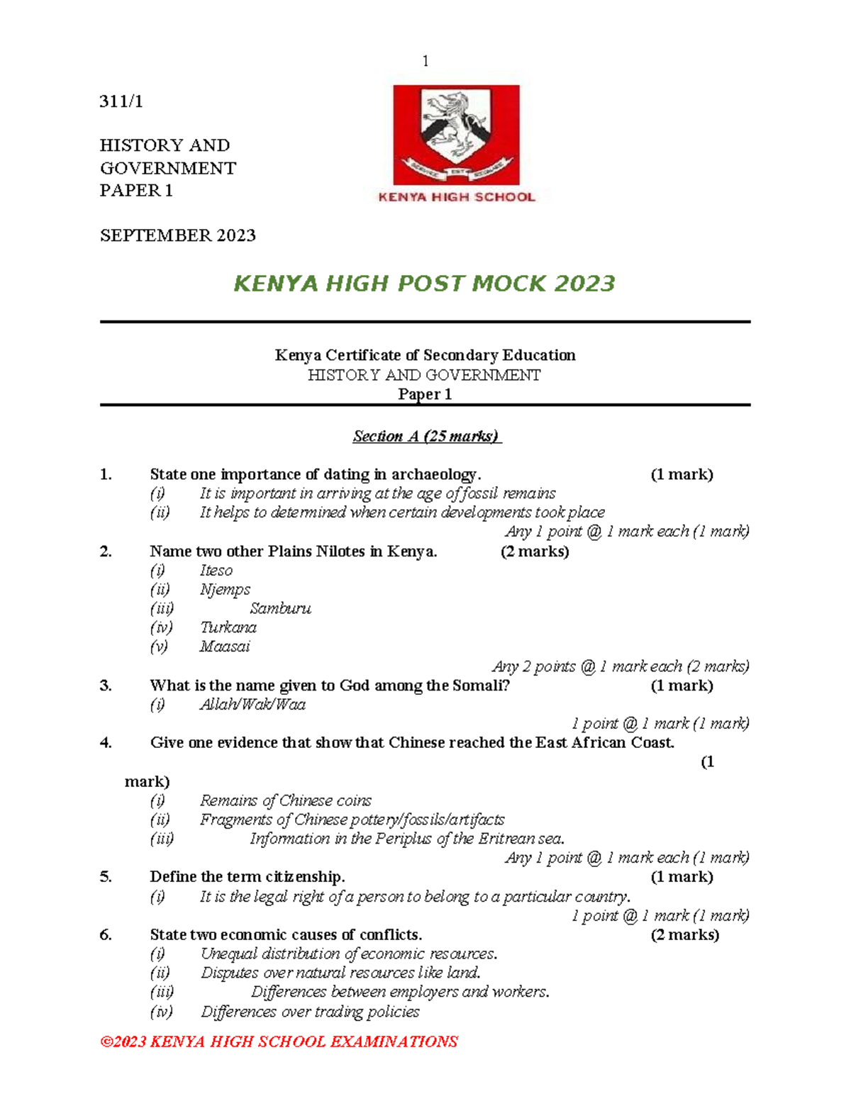 311- 1 MS - History for form 4 - 311/ HISTORY AND GOVERNMENT PAPER 1 ...