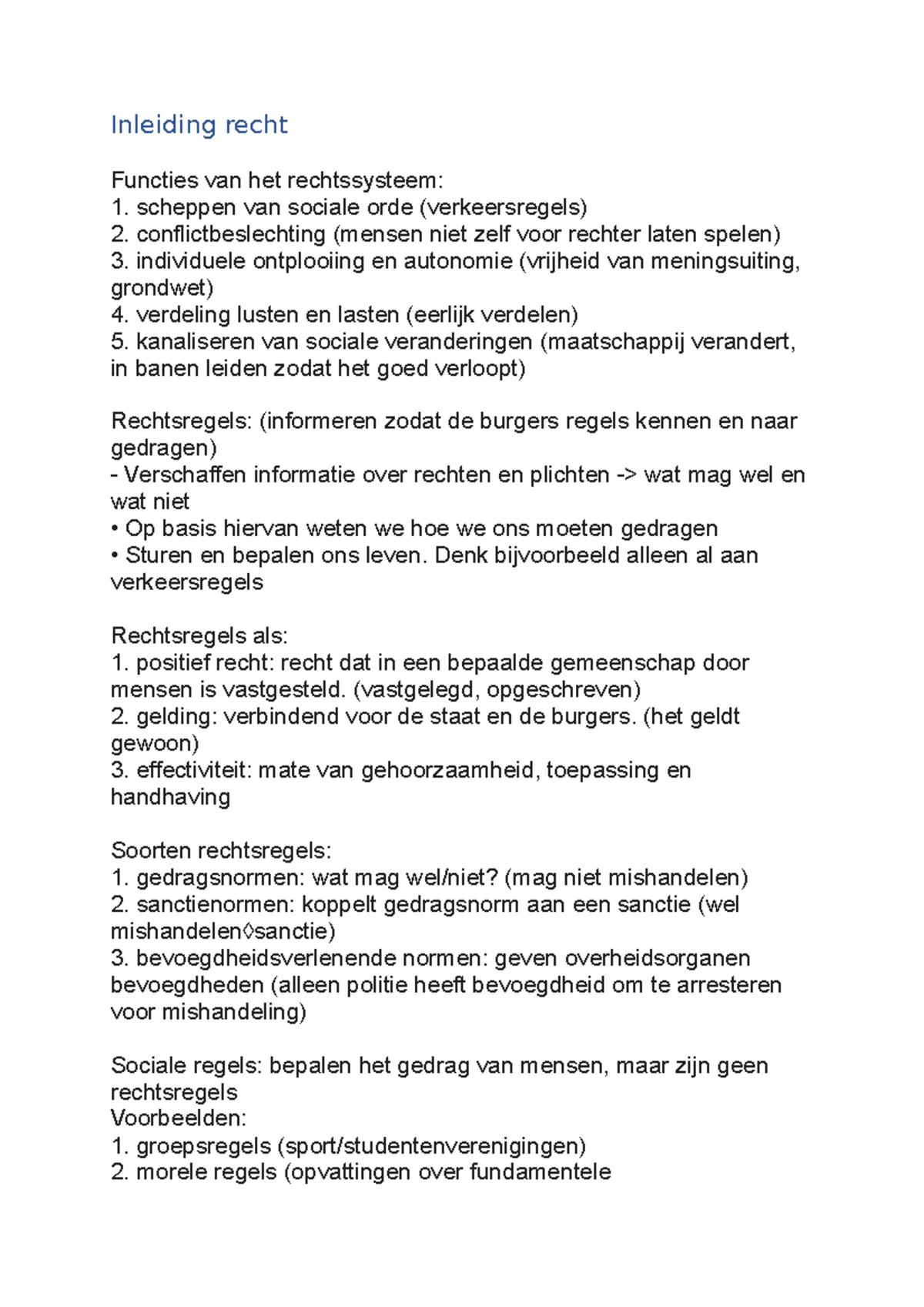 Inleiding recht - Inleiding recht Functies van het rechtssysteem ...