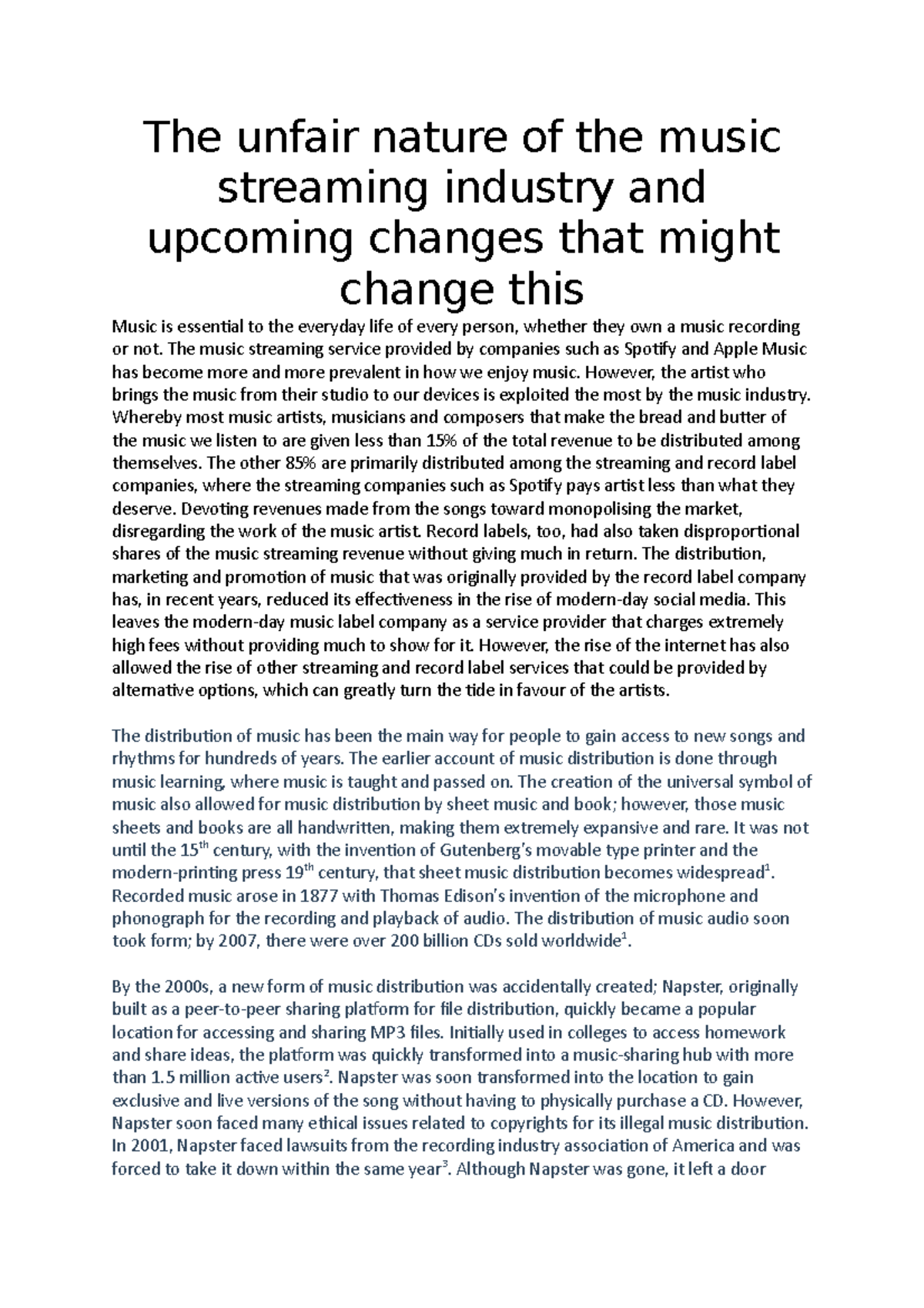 Written assignment MUSI - The unfair nature of the music streaming ...