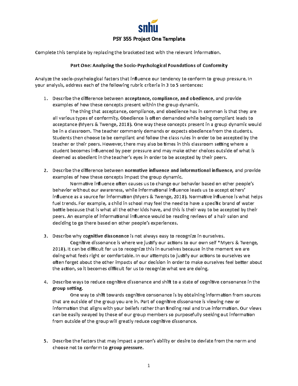 PSY 355 Project One - PSY 355 Project One Template Complete this ...