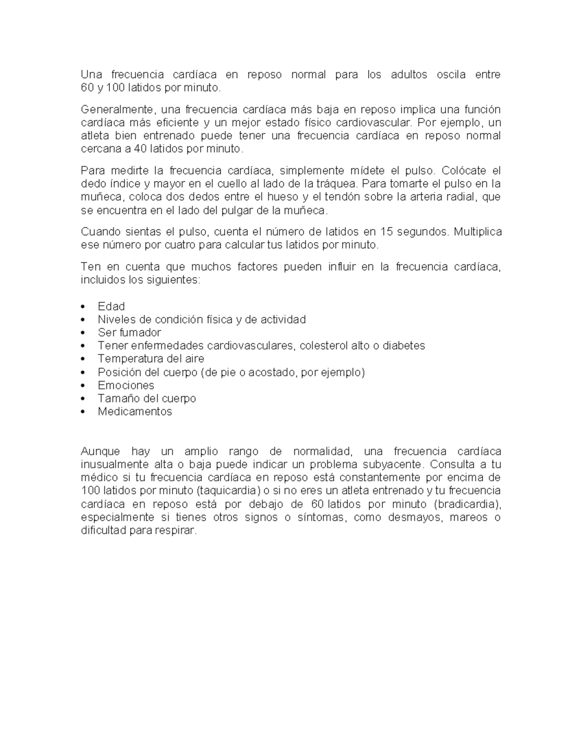 Práctica Frecuencía Cardiaca - Una frecuencia cardíaca en reposo normal ...