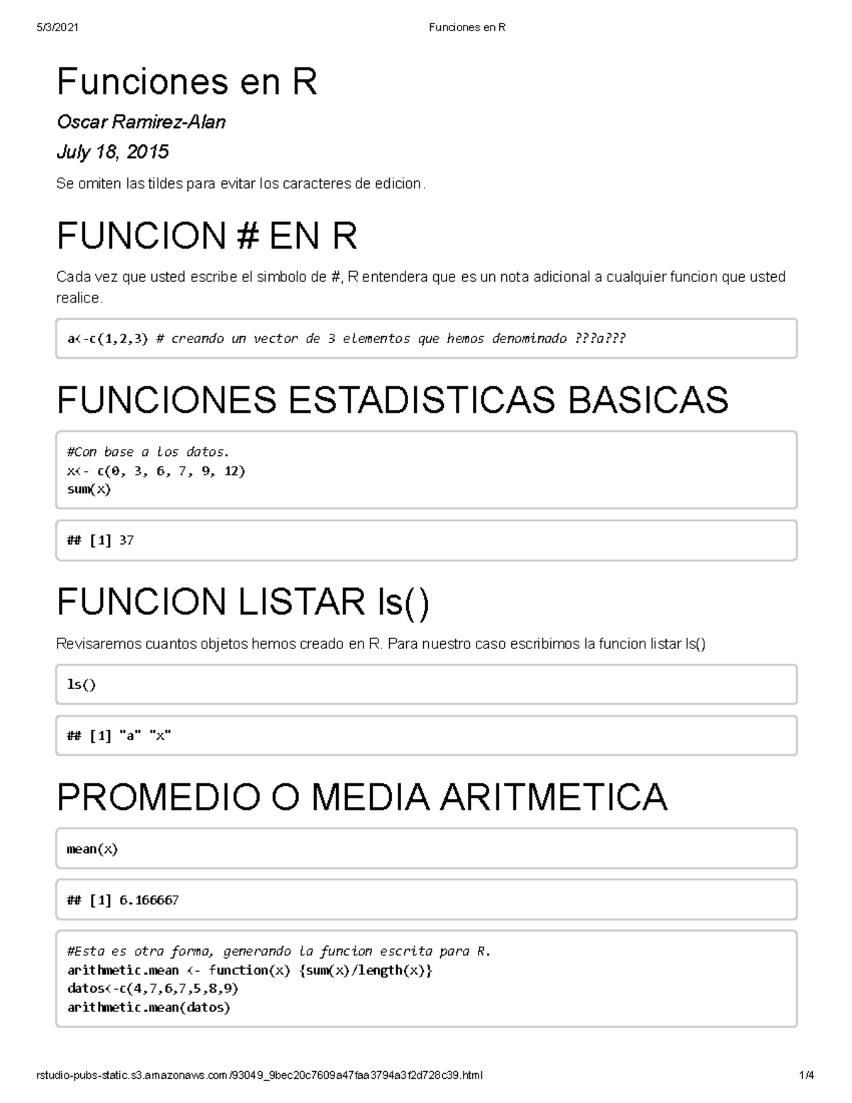 Funciones en R - Funciones en R Oscar Ramirez-Alan July 18, 2015 Se ...